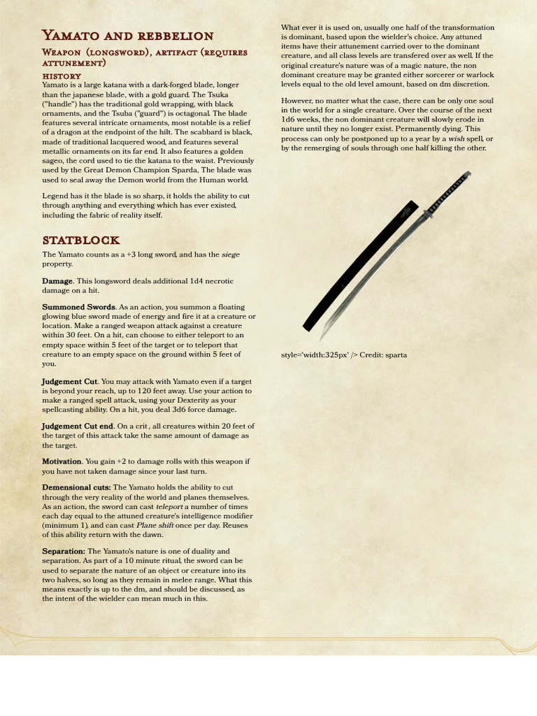 Yamato: Legendary DnD Katana Guide | PDF