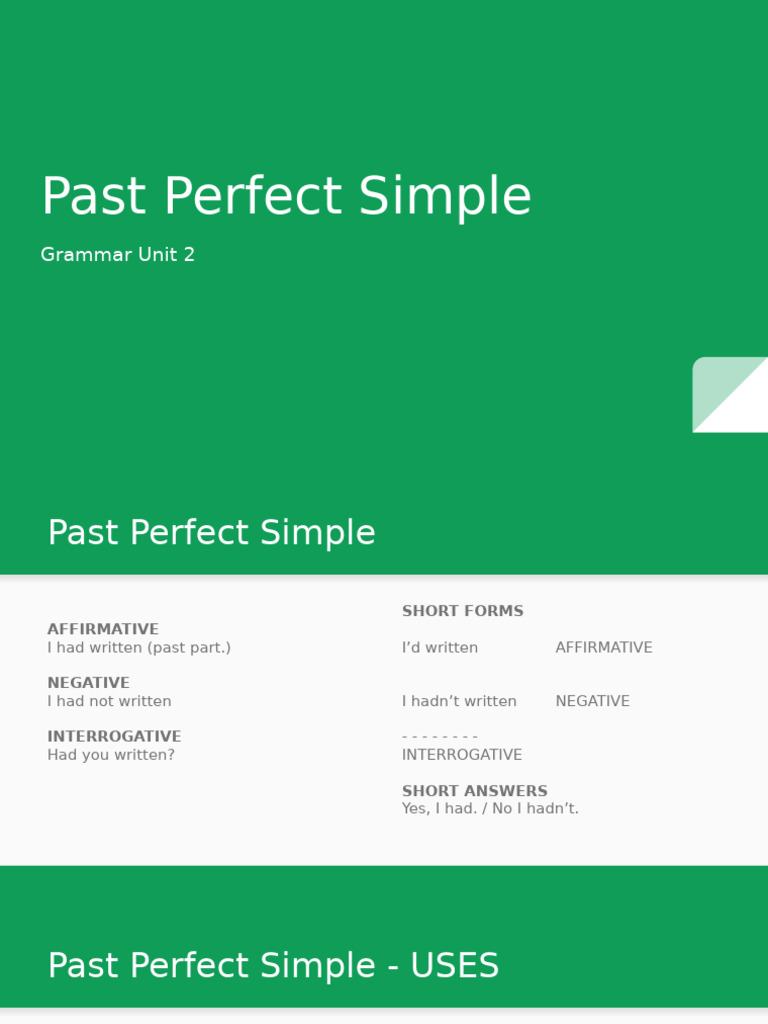 Past Perfect - Past Simple | PDF
