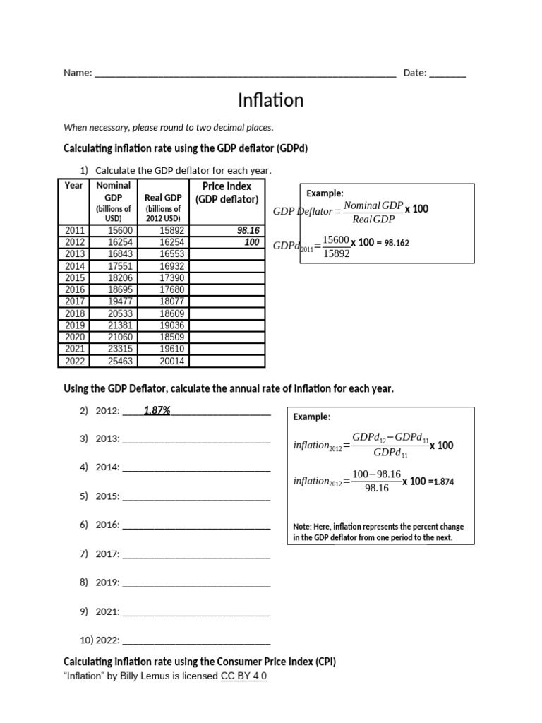 Inflation Worksheet y34tHXQ | PDF | Inflation | Consumer Price Index