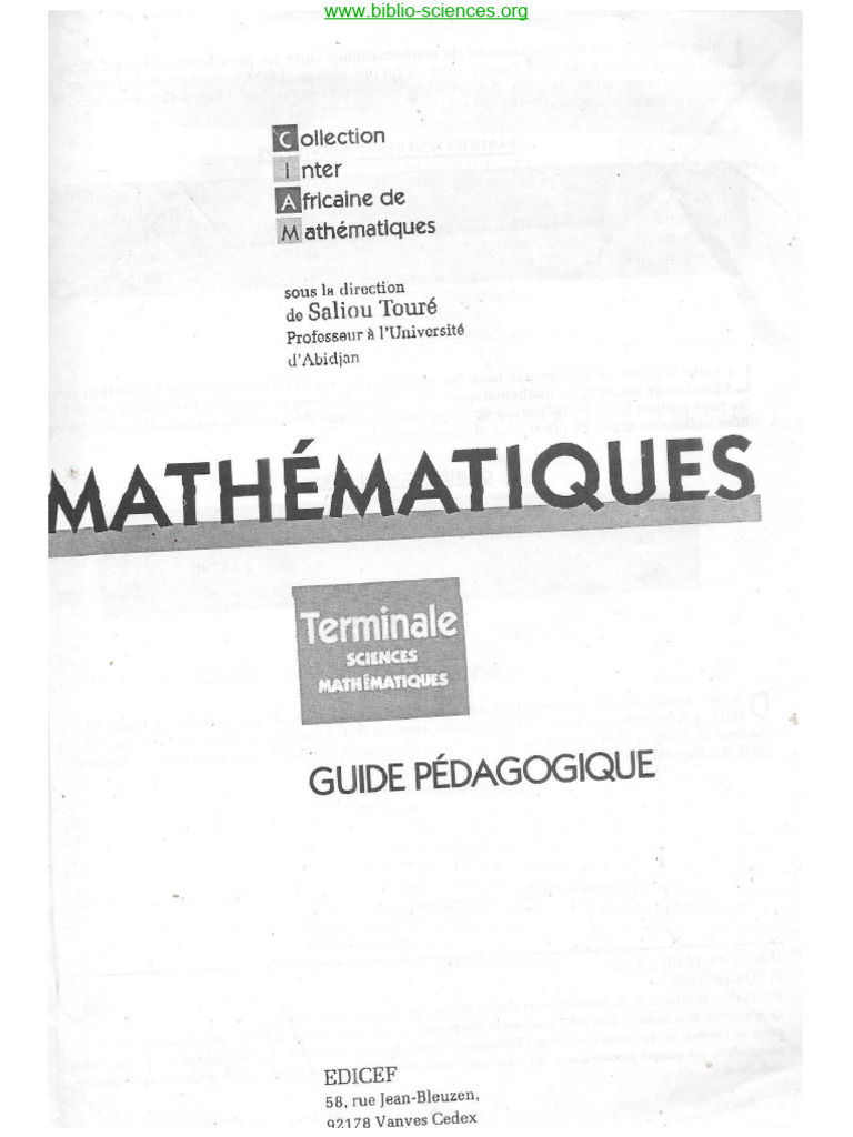 CIAM - Mathématiques Terminale SM Guide Pédagogique (BIBLIO-SCIENCES - Org) | PDF
