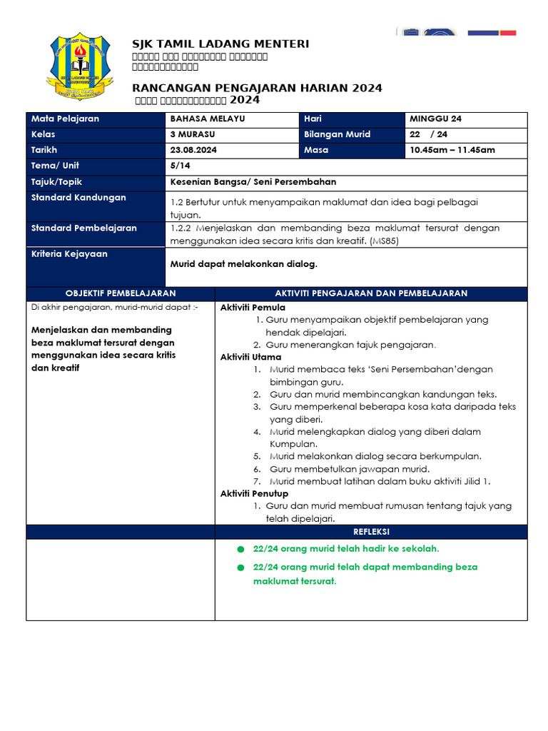 RPH BM Tahun 3 Rabu 28.8.2024 2 | PDF