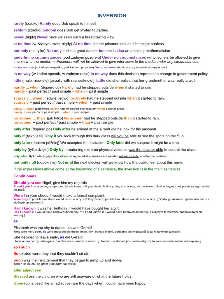 INVERSION | PDF | Adverb | Linguistics