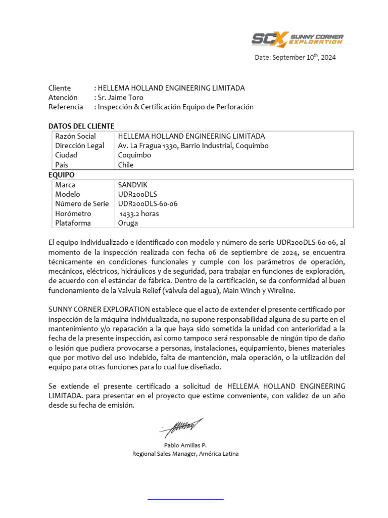 Certificado de Inspección DE710-60-06-1 | PDF