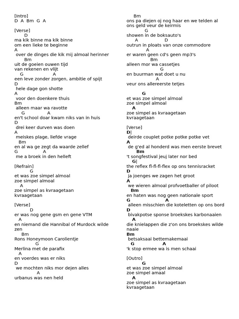 K Vraag Het Aan (D) (Chords) | PDF