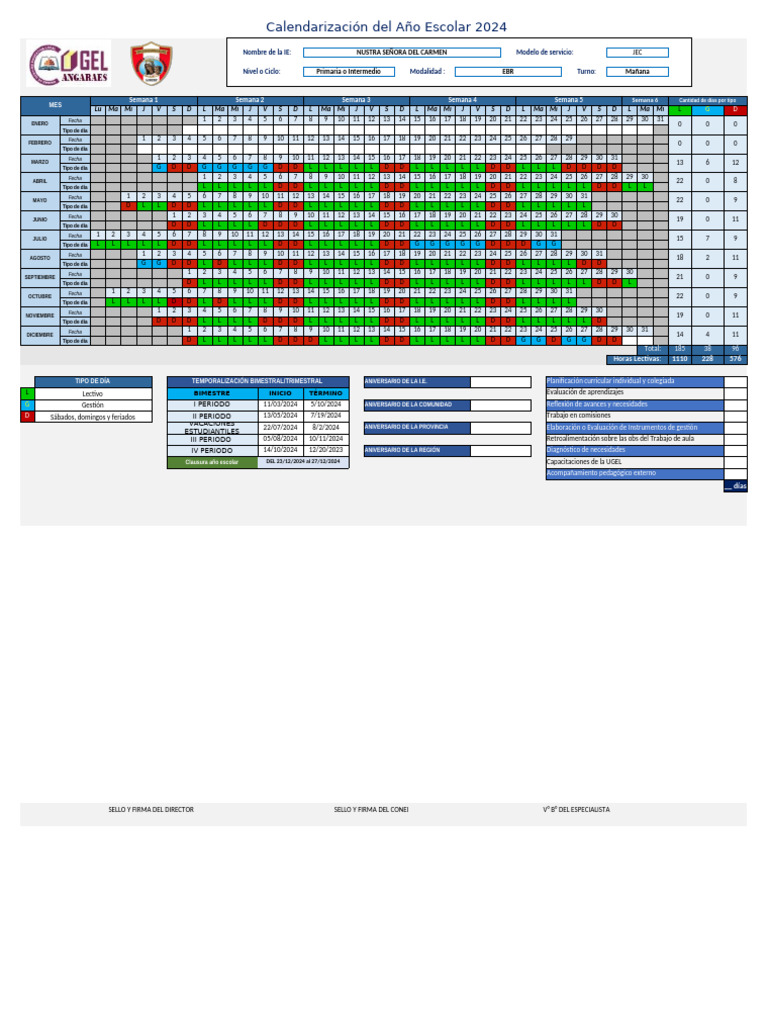 Calendarización Escolar 2024 | PDF