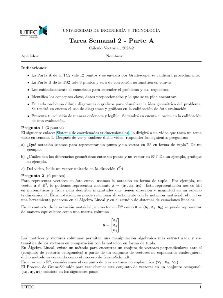 Tarea Semanal 2 - Parte A | PDF | Vector Euclidiano | Matriz (Matemáticas)