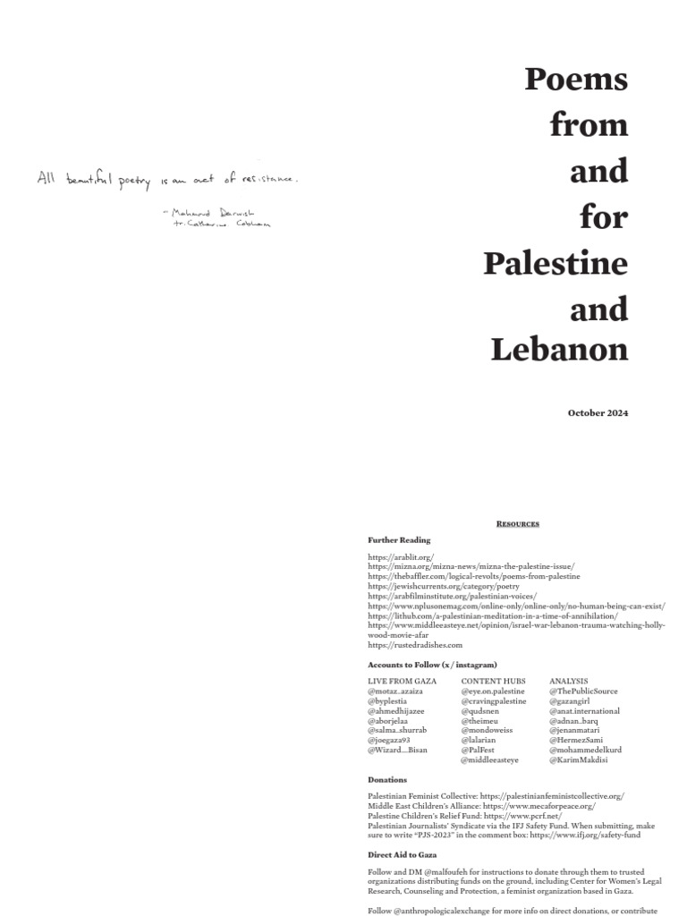 Poems For Palestine - Lebanon October 2024 - A4 Booklet | PDF