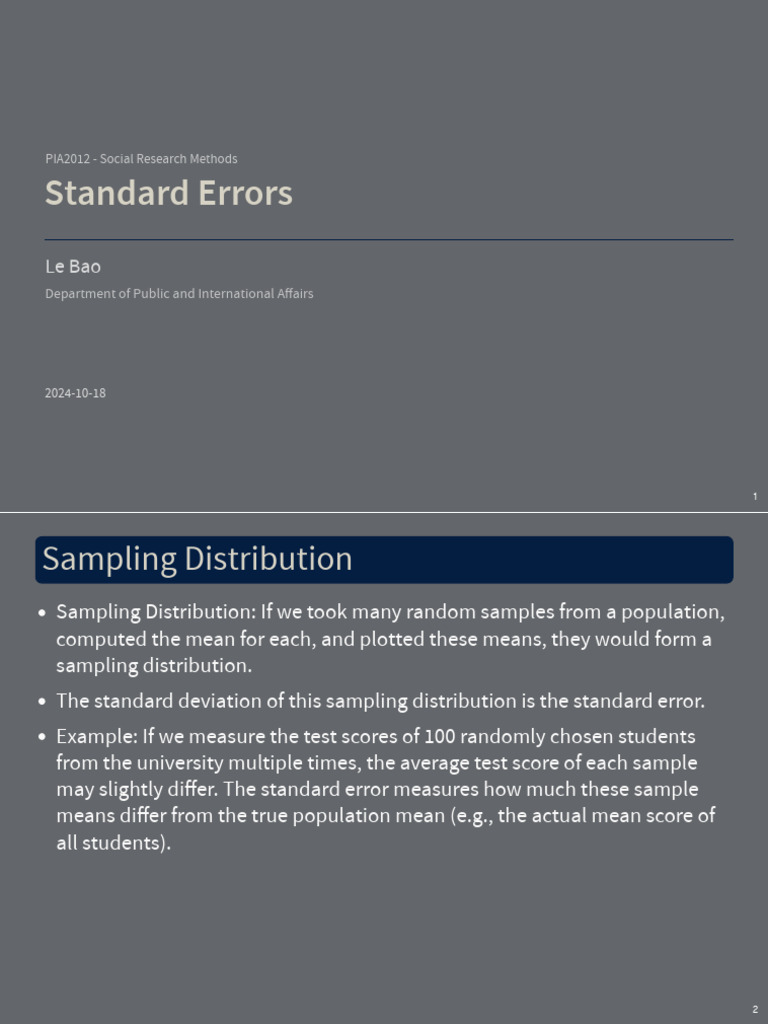 Week7 Standard Errors | PDF | Standard Error | Errors And Residuals