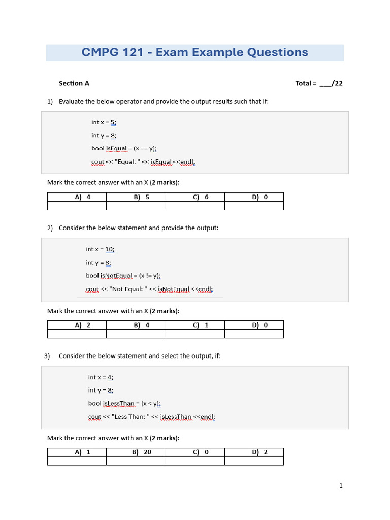 CMPG 121 Exam - Example Theory Questions | PDF | Pointer (Computer Programming) | Integer ...