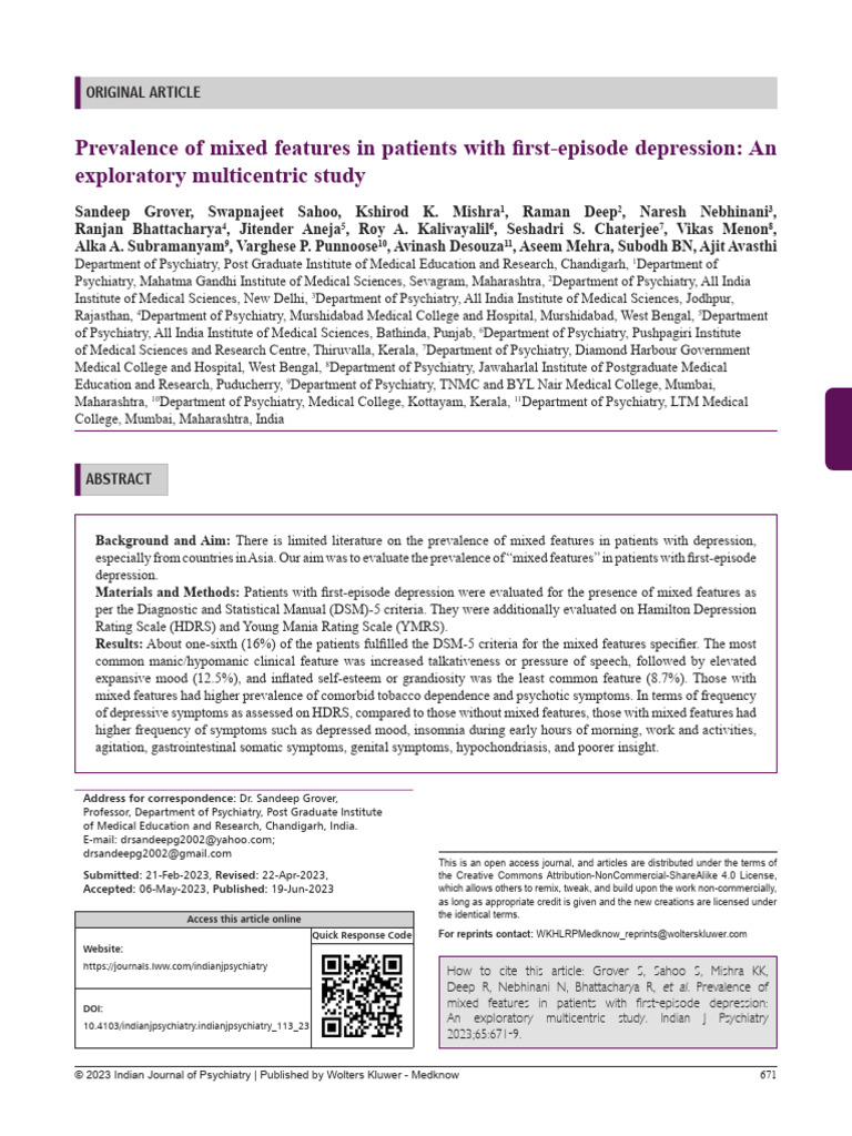 Prevalence of Mixed Features in Patients With.10 | PDF | Bipolar ...