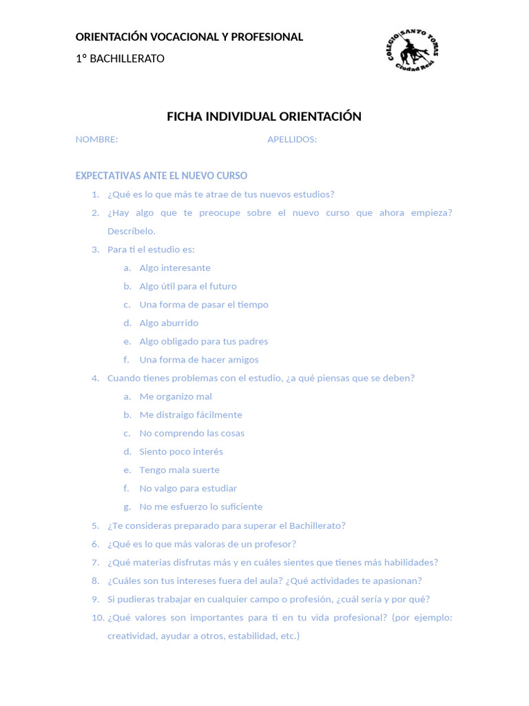 Ficha Individual Orientación | PDF