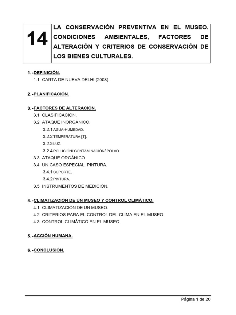 La Conservación Preventiva en El Museo. Condiciones Ambientales, Factores DE Alteración Y ...
