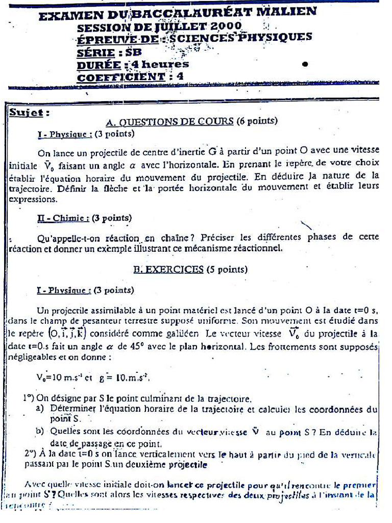 Sujets-Corrigés PHYSIQUE-CHIMIE TSEXP BAC (2000-2017) | PDF
