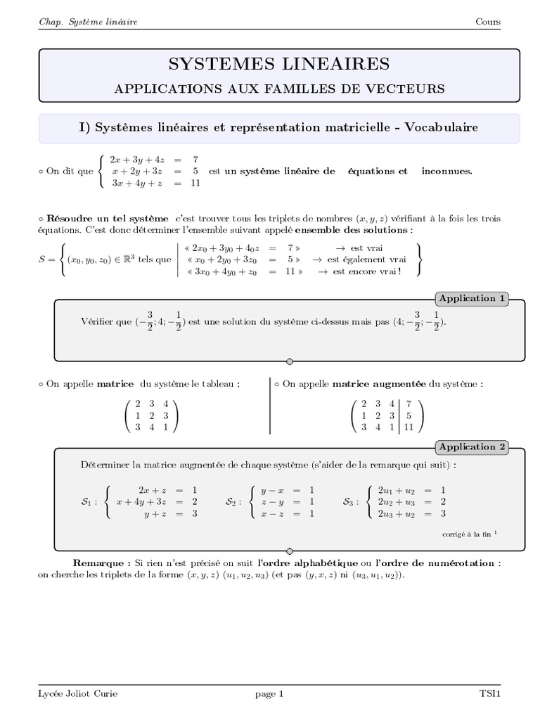 Systèmes Linéaires et Matrices | PDF | Matrice (Mathématiques ...