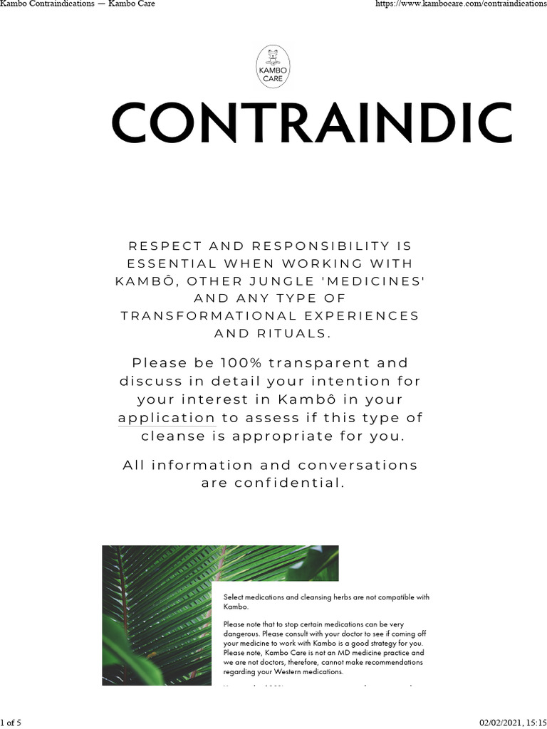 Kambo Contraindications - Kambo Care | PDF | Medicine | Health Care
