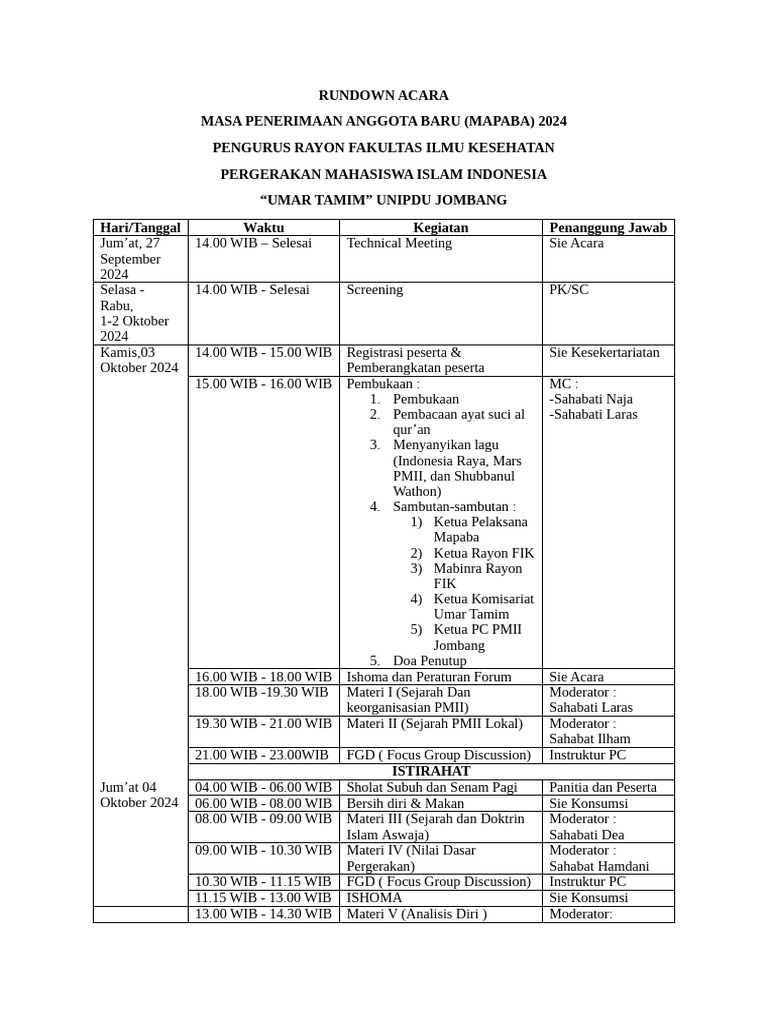 Rundown Acara Mapaba 2024 | PDF