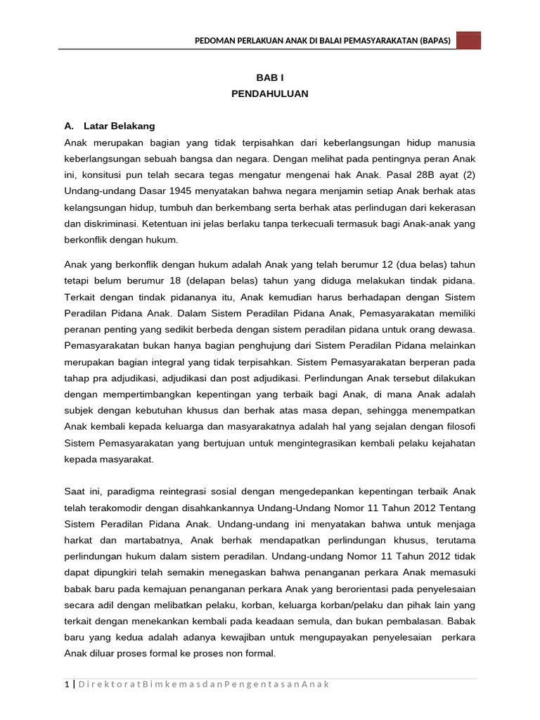 Pedoman Perlakuan Anak Di Bapas Draft Final | PDF