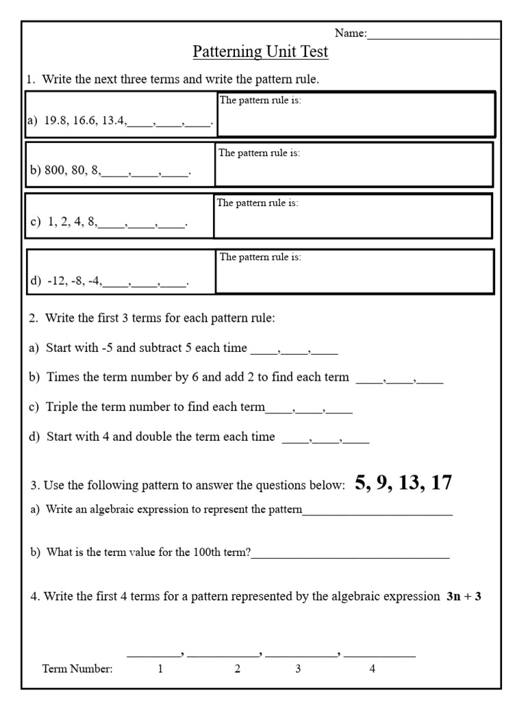 Patterning Unit Test: Name | PDF | Numbers