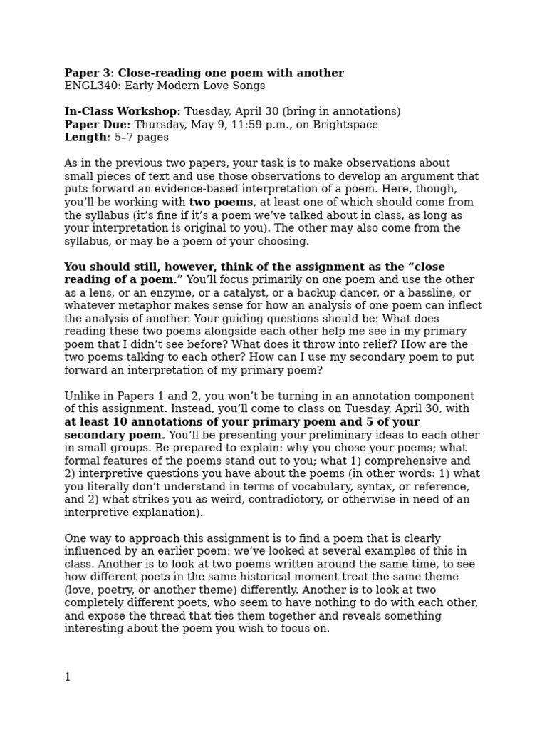 Paper 3 Assignment Love Songs | PDF | Poetry | Lyrics