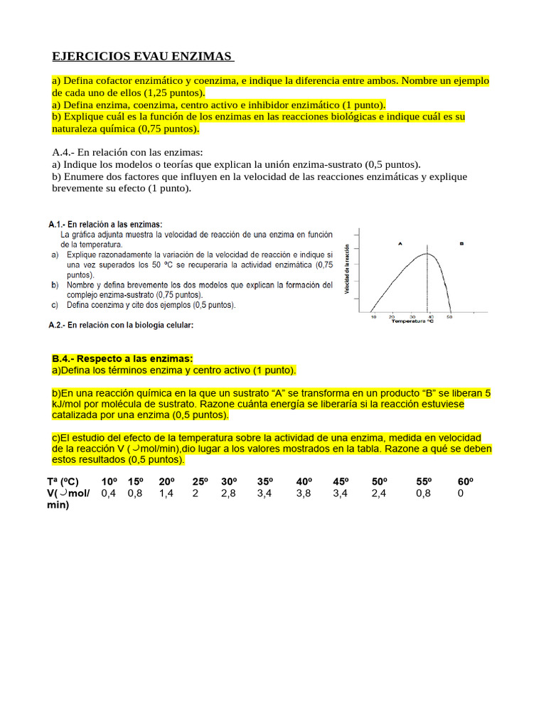 Ejercicios Enzimas | PDF