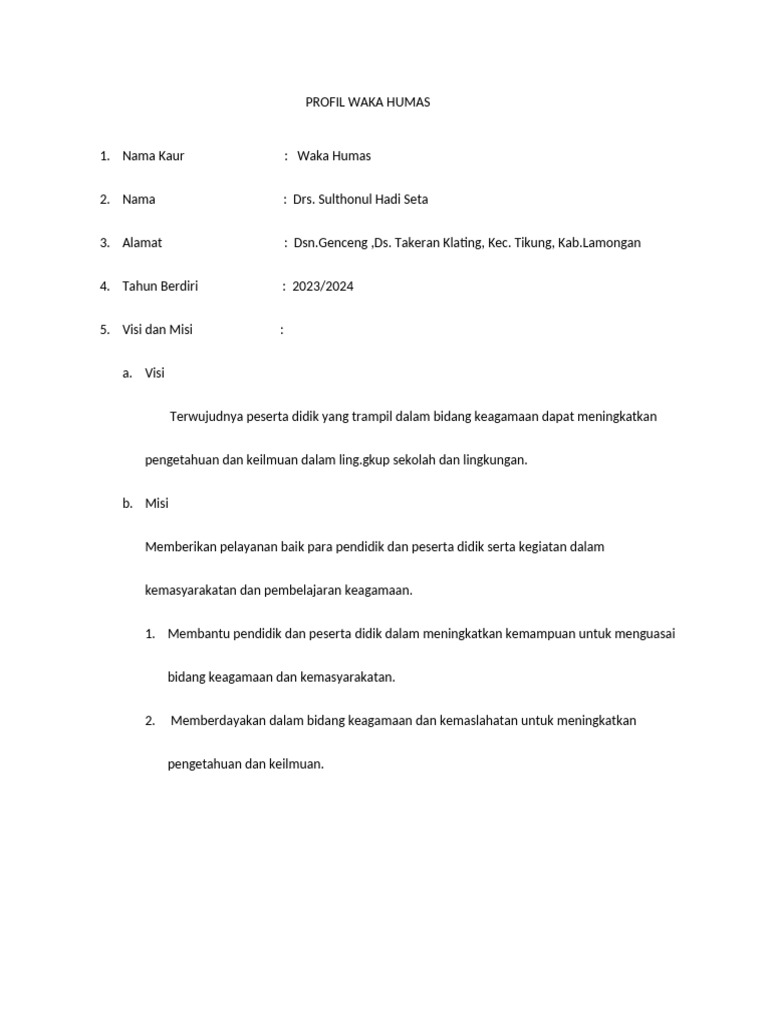 Profil Waka Humas (Pak Sulthon) | PDF