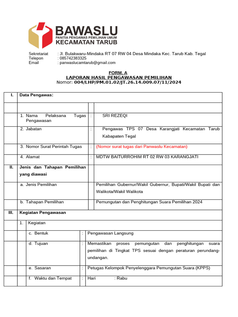 FORM A PEMUNGUTAN Dan PENGHITUNGAN SUARA (1) TPS 07 | PDF