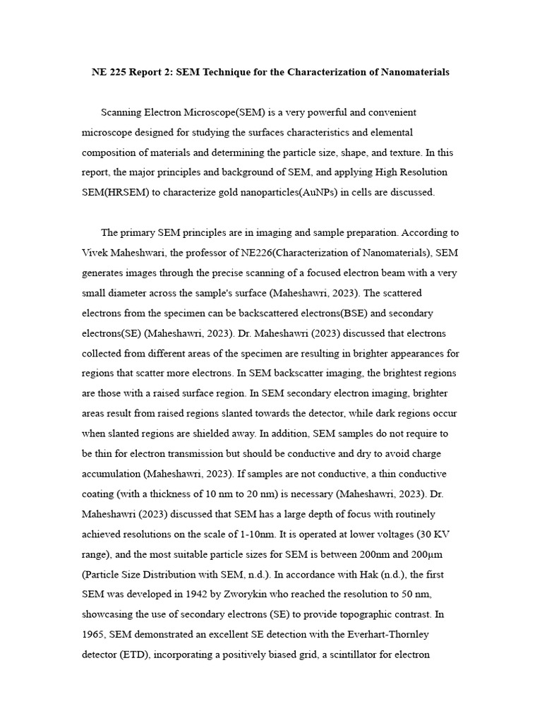 Ne 225 Report 2 (Hrsem) | PDF | Scanning Electron Microscope | Optics