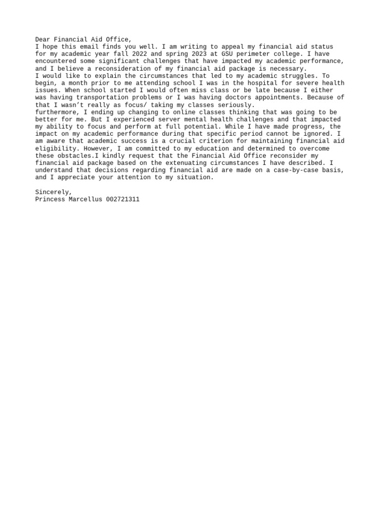 Financial Aid Appeal Request | PDF