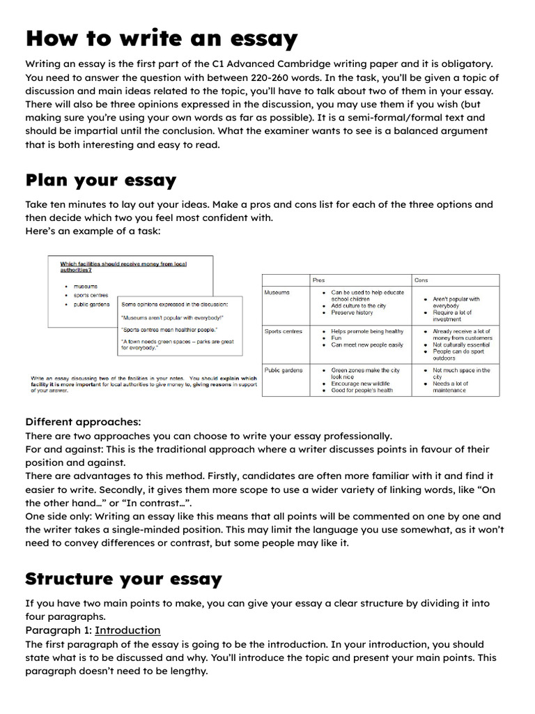 C1 Advanced - How To Write An Essay | PDF | Essays | Paragraph