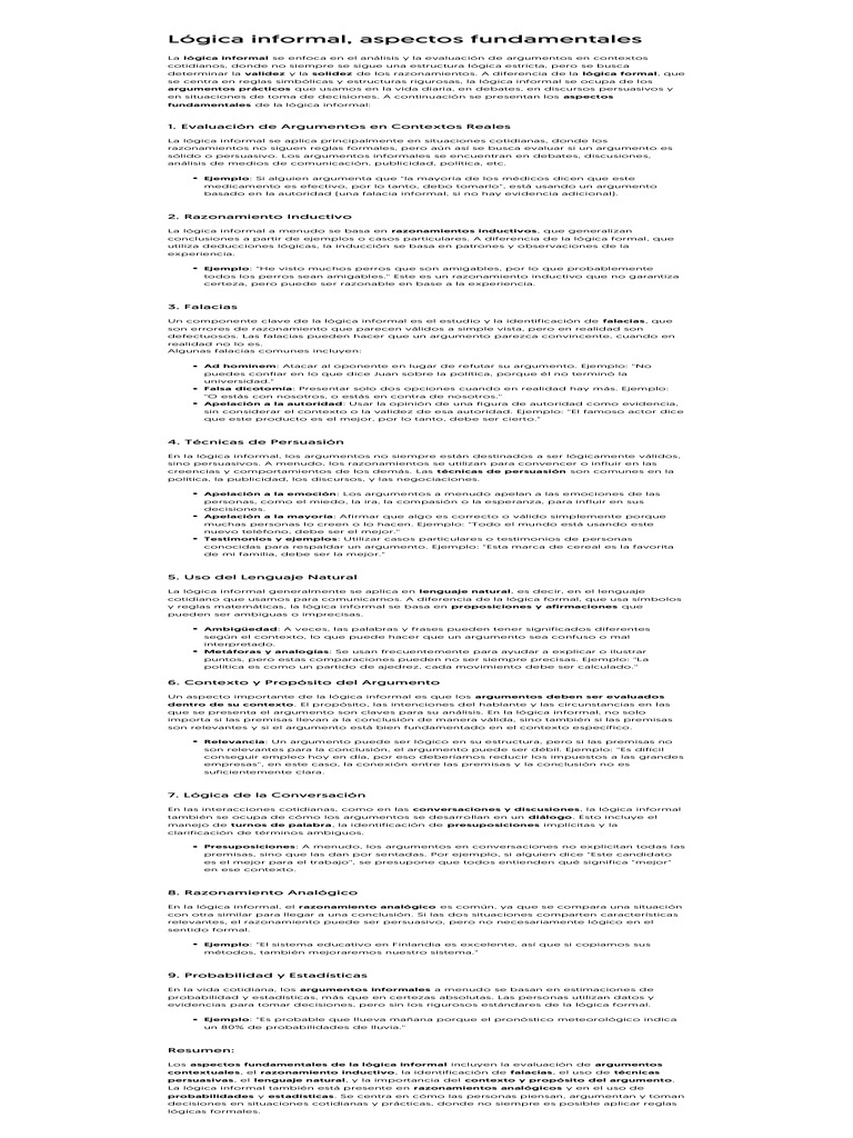 Lógica Informal, Aspectos Fundamentales | PDF | Argumento | Falacia