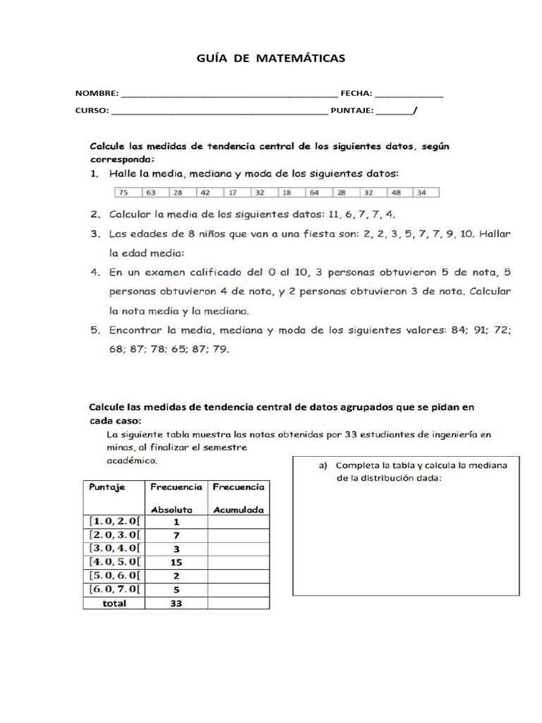 Guía de Matemáticas Estadística (MTC y MD) | PDF