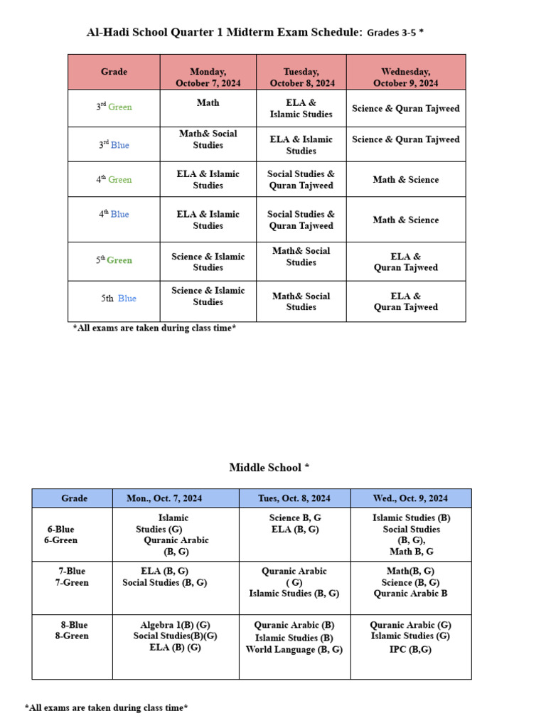 Quarter 1 Midterm Exam Schedule 2024-2025 | PDF | Mathematics