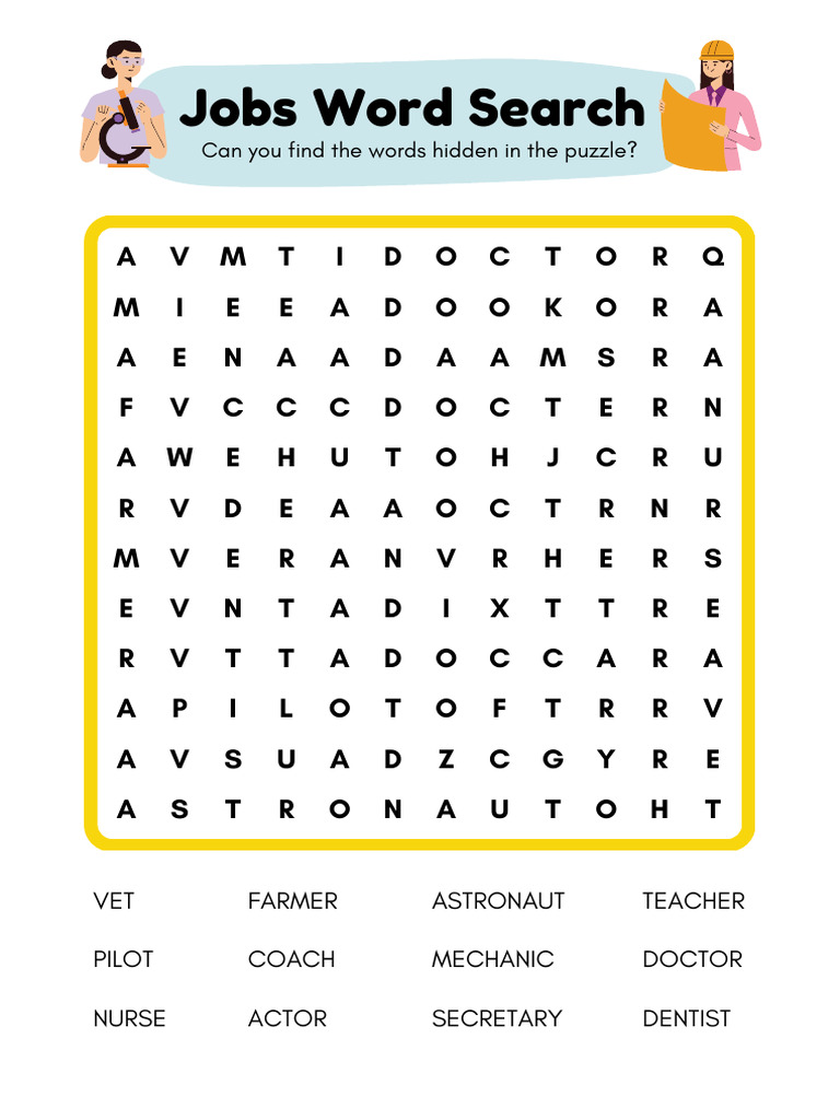 Jobs Word Search Worksheet | PDF