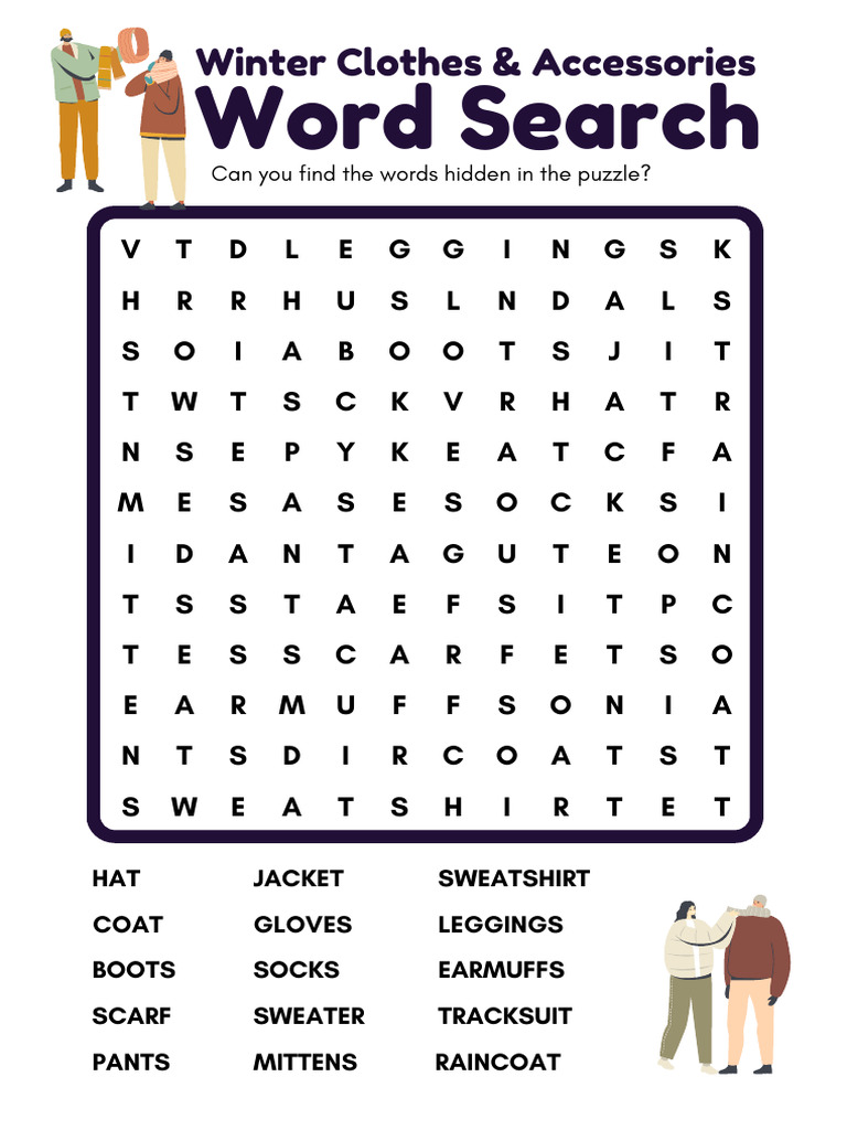 Winter Clothes and Accessories Word Search Worksheet | PDF
