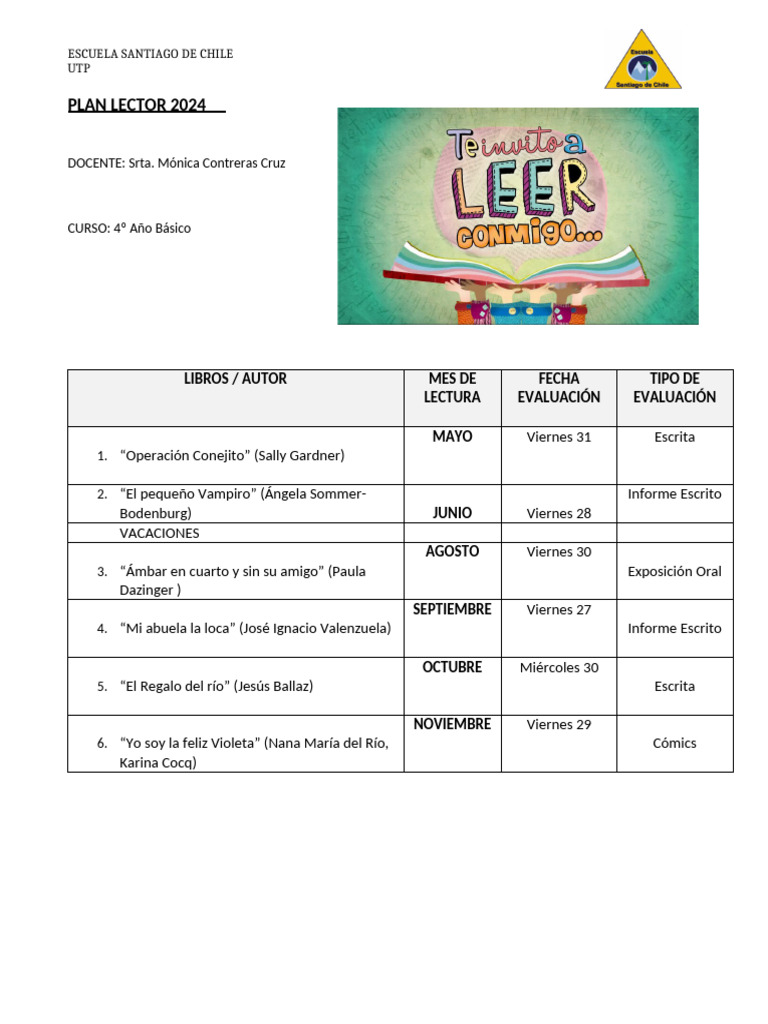 Plan Lector 2024 4º | PDF