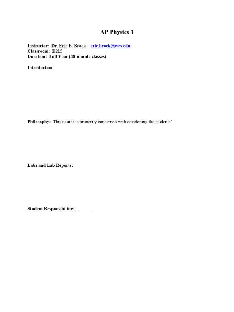 AP Physics 1-Syllabus 2023-24 | PDF | Force | Momentum