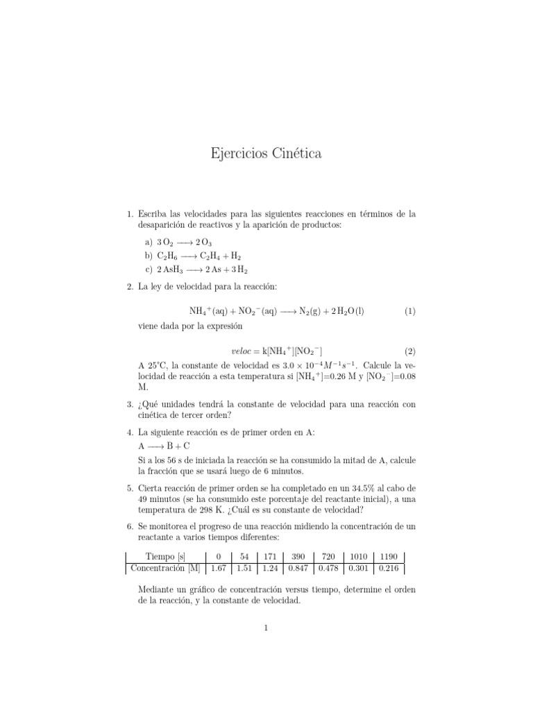 Ejercicios Cinetica | PDF | Cinética química | Cambio