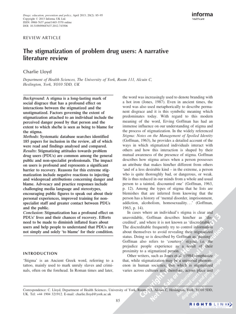 Stigmatization of Problem Drug Users | PDF | Social Stigma
