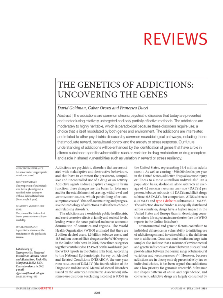 The Genetics of Addictions - Uncovering The Genes | PDF | Heritability ...