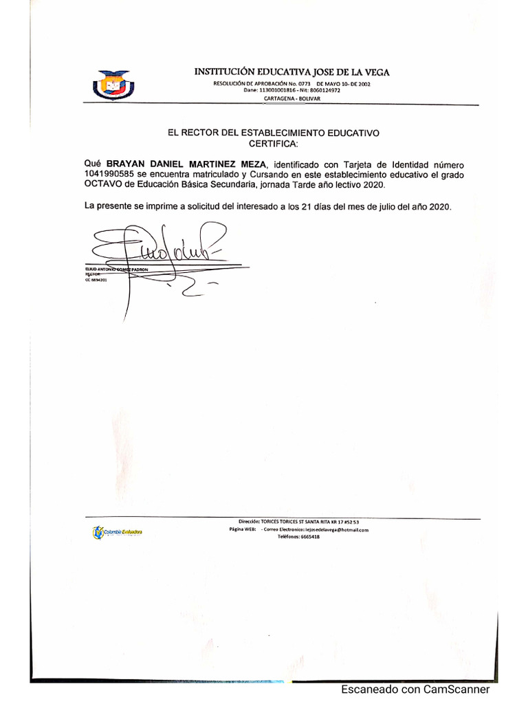 Certificado de Estudios - Brayan Daniel Martínez Meza | PDF