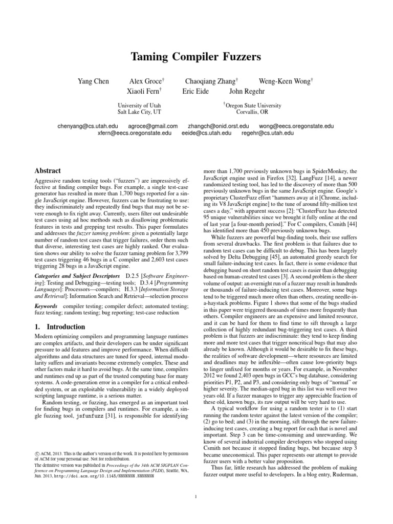 Taming Compiler Fuzzers | PDF | Software Bug | Software Development