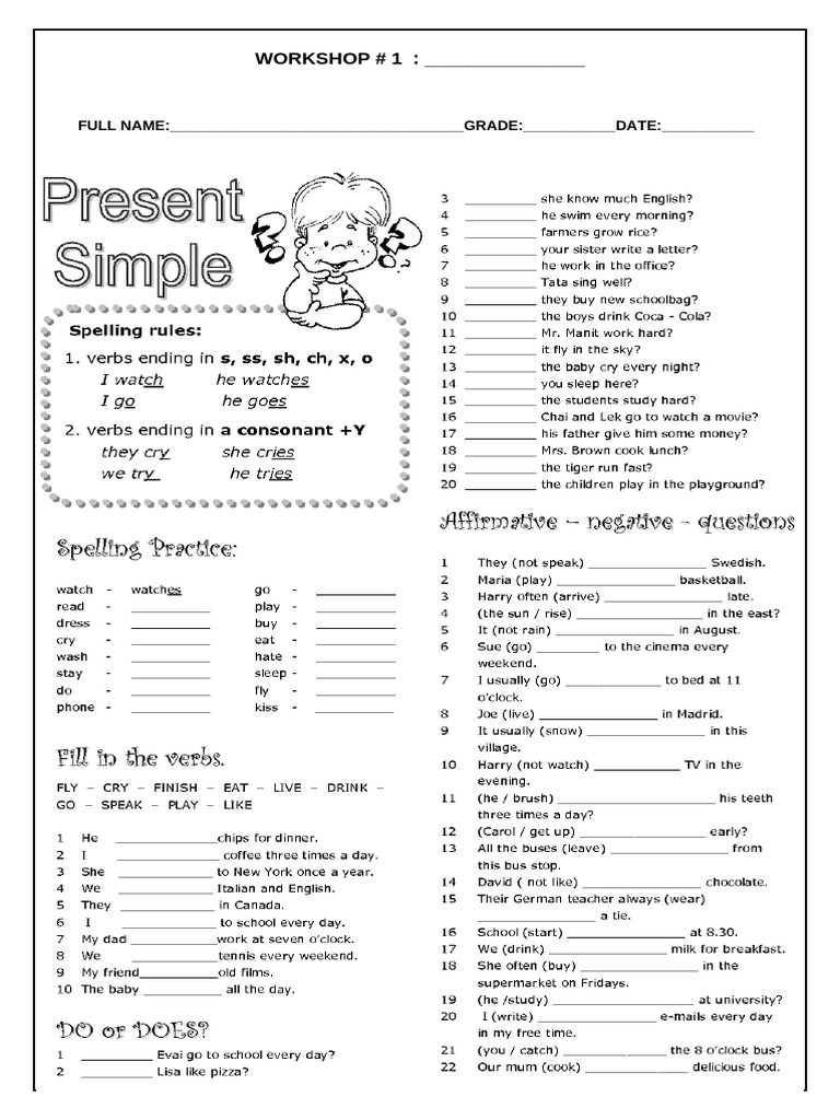 Workshop 1-2 Present Simple - Do and Does-Conjugations | PDF | Grammar | Syntax