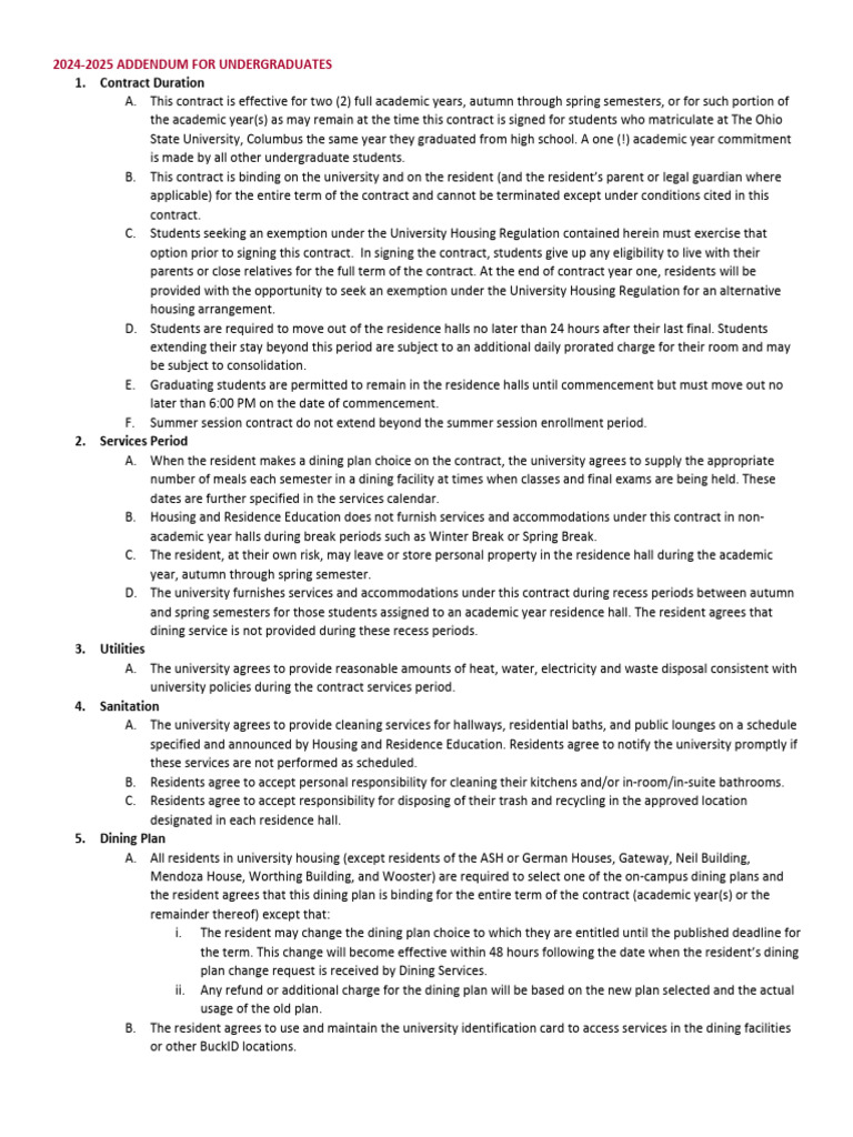 Undergraduate Addendum 2024 2025 | PDF | Fee | Payments