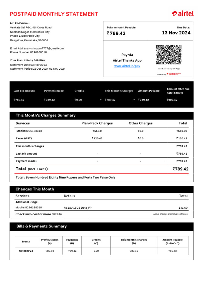 Telephone Bill | PDF | Payments | Service Industries