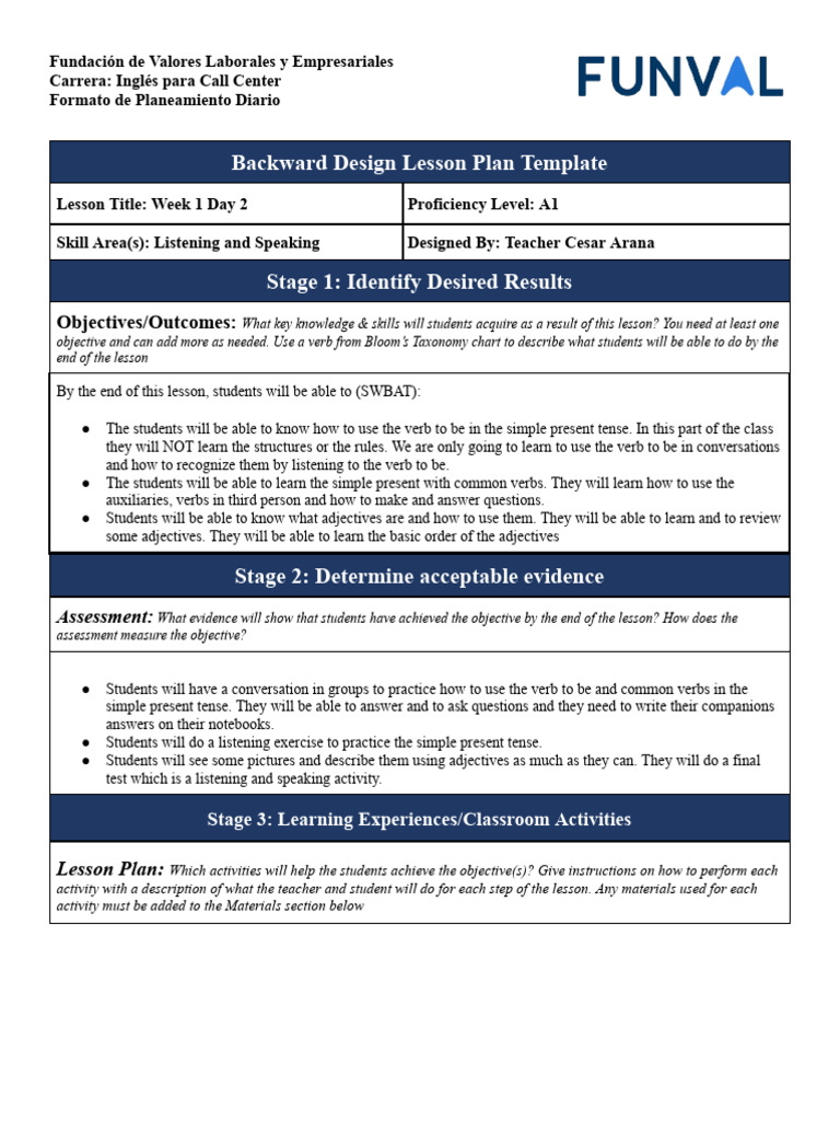 Cesar Arana - Listening & Speaking - Week 1 Tuesday | PDF | Verb ...