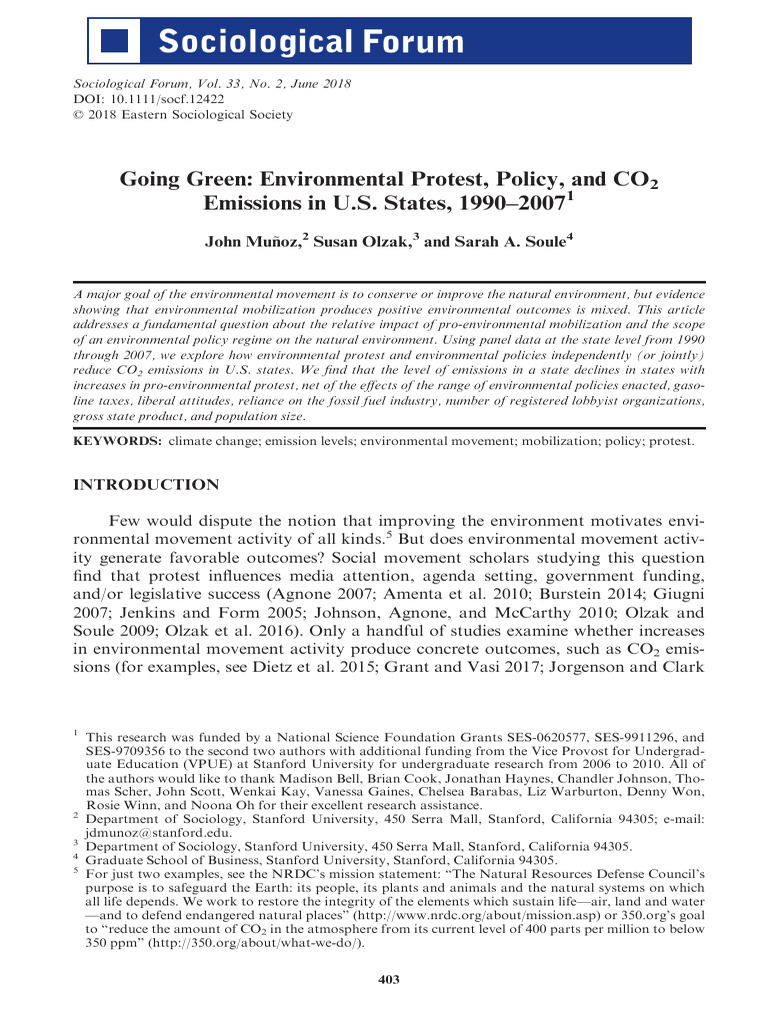 Going Green Environmental Protest, Policy, and CO2 Emissions in U.S ...
