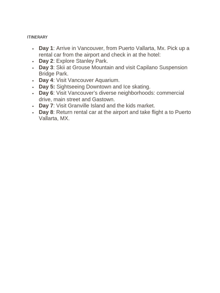 Canada Itinerary | PDF