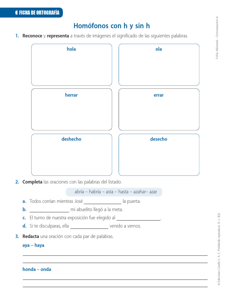 Ficha de Ortografía: Homófonos y Ejercicios | PDF