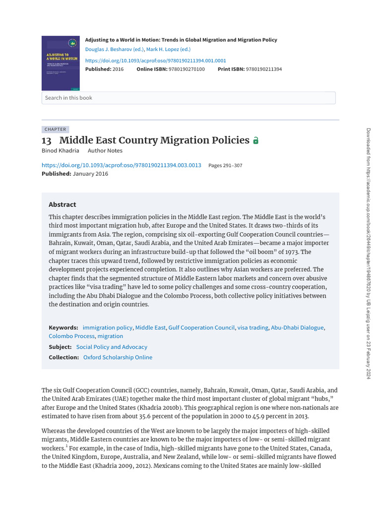 Middle East Country Migration Policies | PDF | Cost Of Living | Migrant ...