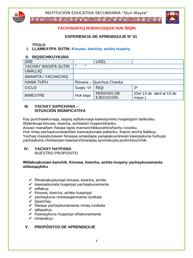 UNIDAD DE APRENDIZAJE #1. 3ro | PDF | Aprendizaje | Evaluación